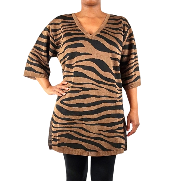 Zara | Tops | Zara Jacquard Zebra Print Coffee Black Tunic | Poshmark